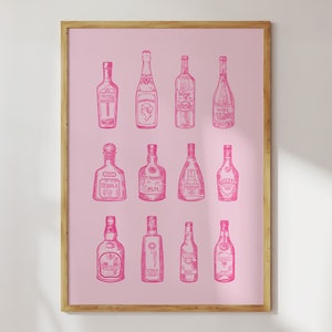 Preppy Pink Alcohol Prints Set of 2, Bar Cart Decor, Printable Wall Art ...
