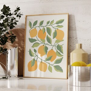Floral Botanical Lemon Print Set of 2, Yellow and Sage Green, Kitchen ...