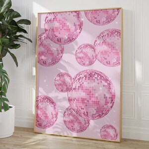 Preppy Pink Disco Ball Print, Retro Room Decor Poster, Disco ...