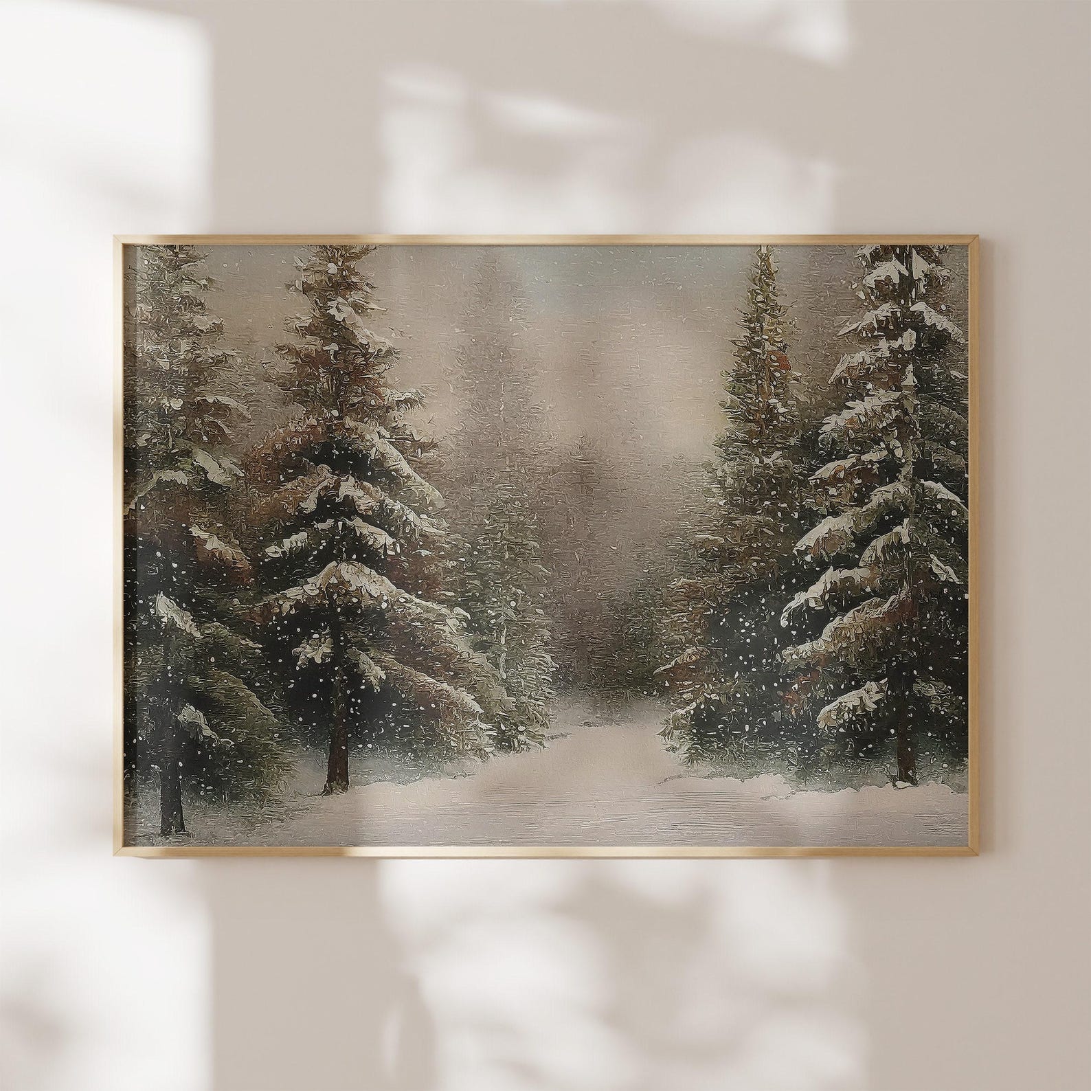 Snowy Christmas Pine Tree Landscape Print: Rustic Winter Vintage ...