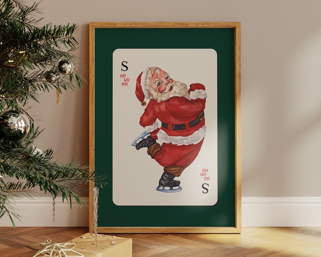 Santa Playing Card Christmas Print Retro Holiday Decor - Etsy