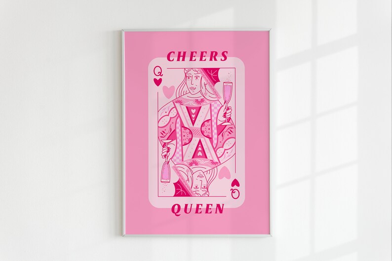 Pink Queen of Hearts Playing Card Print Trendy Bar Cart - Etsy