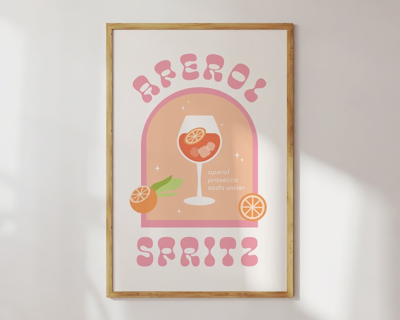Aperol Spritz Cocktail Print Bar Cart Decor Retro Cocktail - Etsy