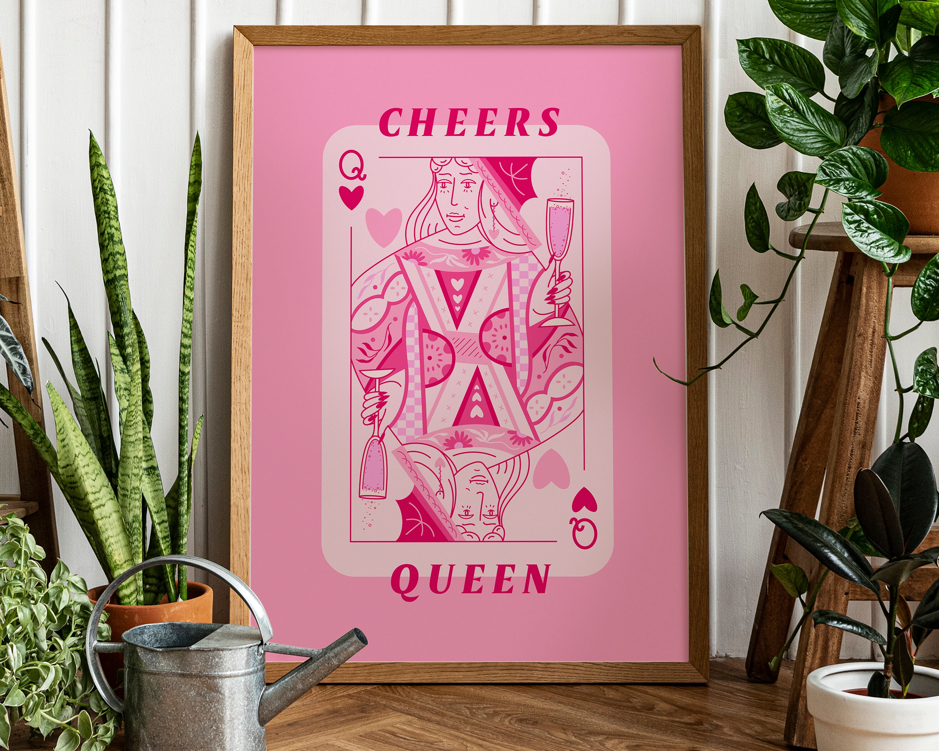 Pink Queen of Hearts Playing Card Print Trendy Bar Cart - Etsy