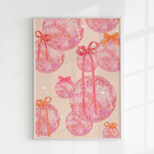 Trendy Disco Coquette Bow Print, Preppy Pink and Orange Disco Balls ...