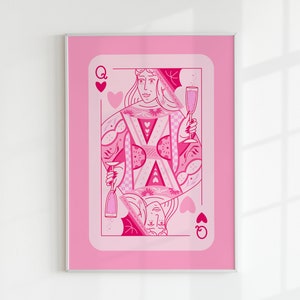 Hot Pink Queen of Hearts Playing Card Print, Dorm Wall Art, Cocktail ...