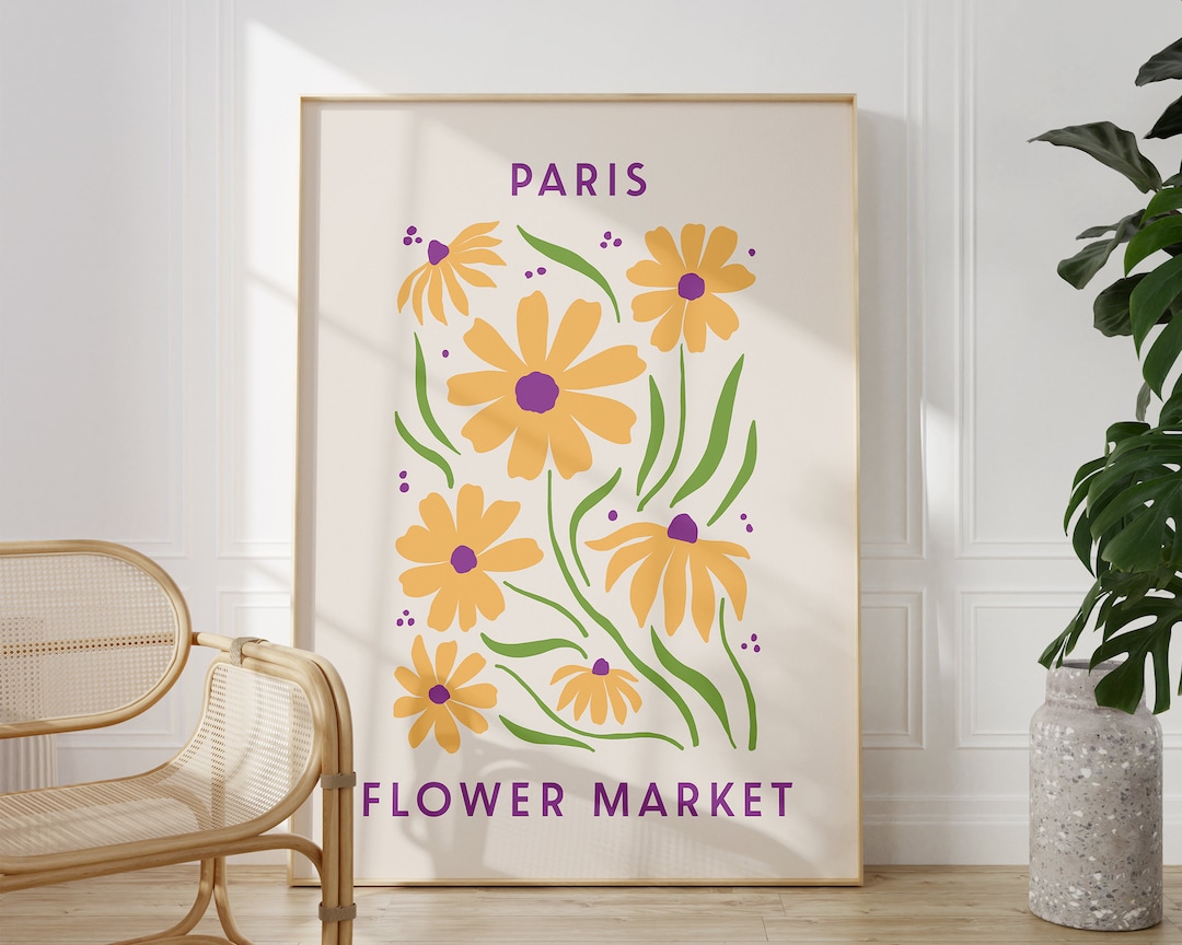 Flower Market Paris Print, Yellow Flower Market Wall Print, France ...