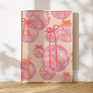 Trendy Disco Coquette Bow Print, Preppy Pink and Orange Disco Balls ...