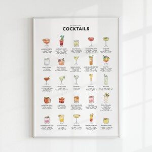 Classic Cocktails Print, Bar Cart Decor Alcohol Gift, Cocktail Poster ...