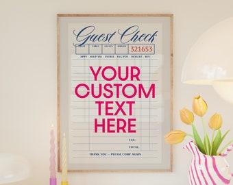 Custom Guest Check Art Print, Trendy Wall Art, Guest Check Print, Custom Quote Print, Preppy ...
