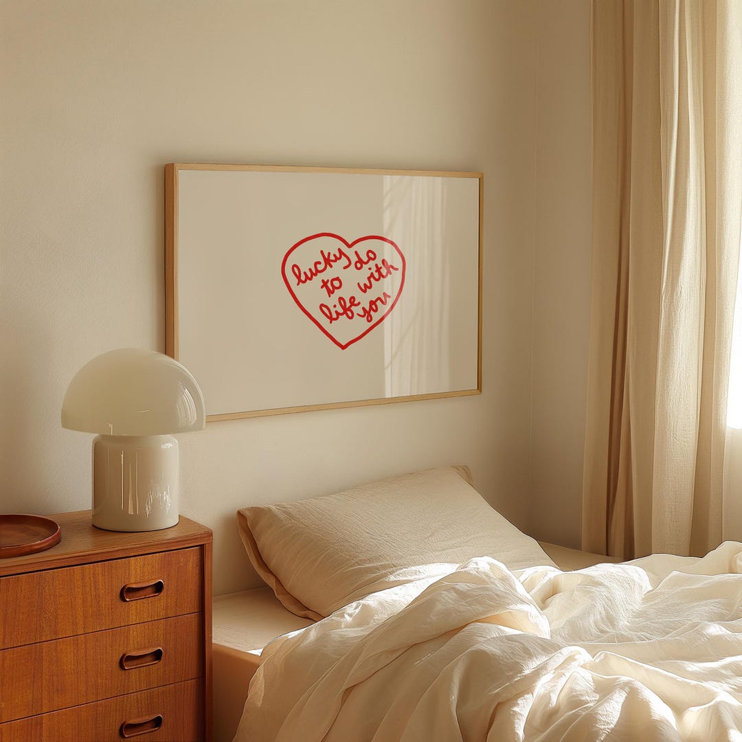 Lucky to Do Life With You Print | Red Heart Love Art | Bedroom Wall ...