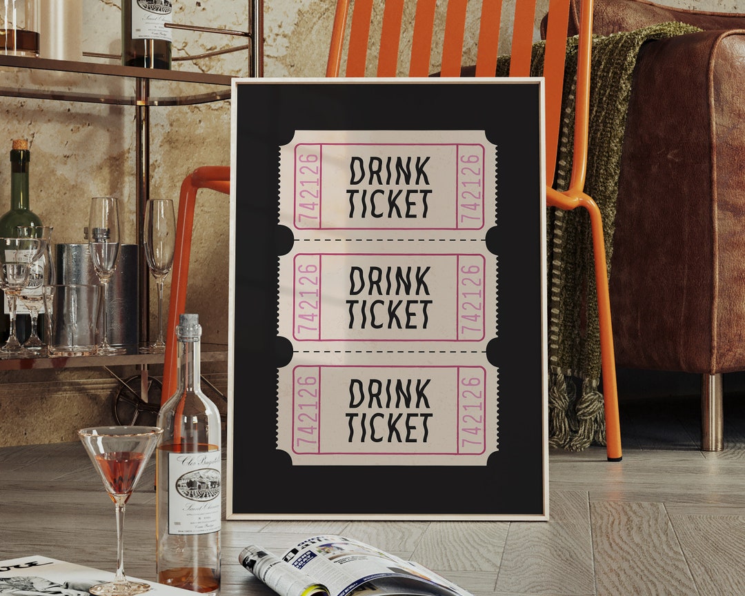 Retro Drink Ticket Stub Print: Cocktail Bar Cart Wall Art (digital ...