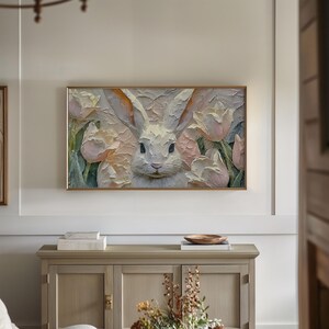 Spring Bunny Rabbit With Tulips Easter Samsung Frame TV Art 3d Texture ...