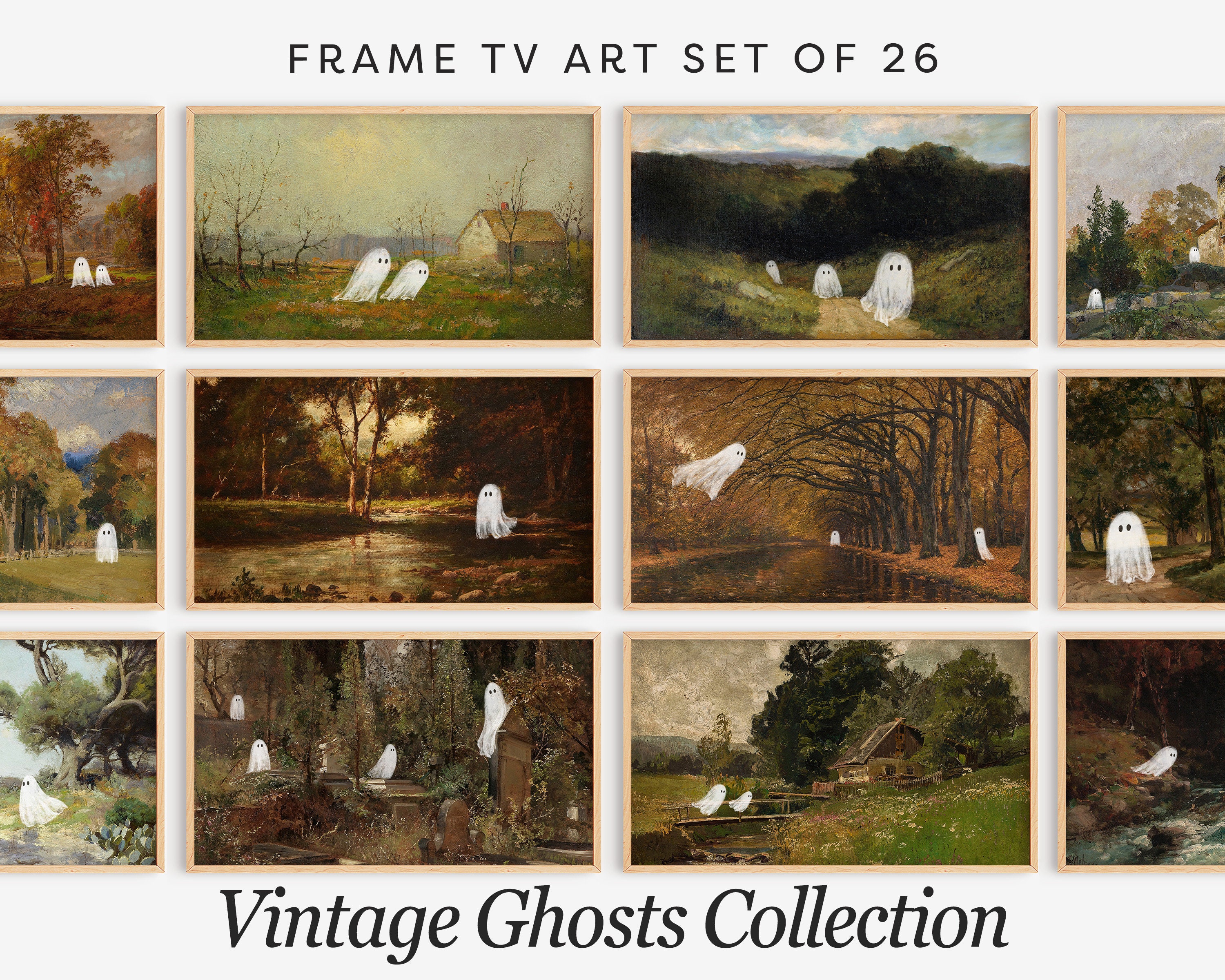 Vintage Ghost Landscape Painting Set: Spooky Fall Samsung Frame TV Art ...