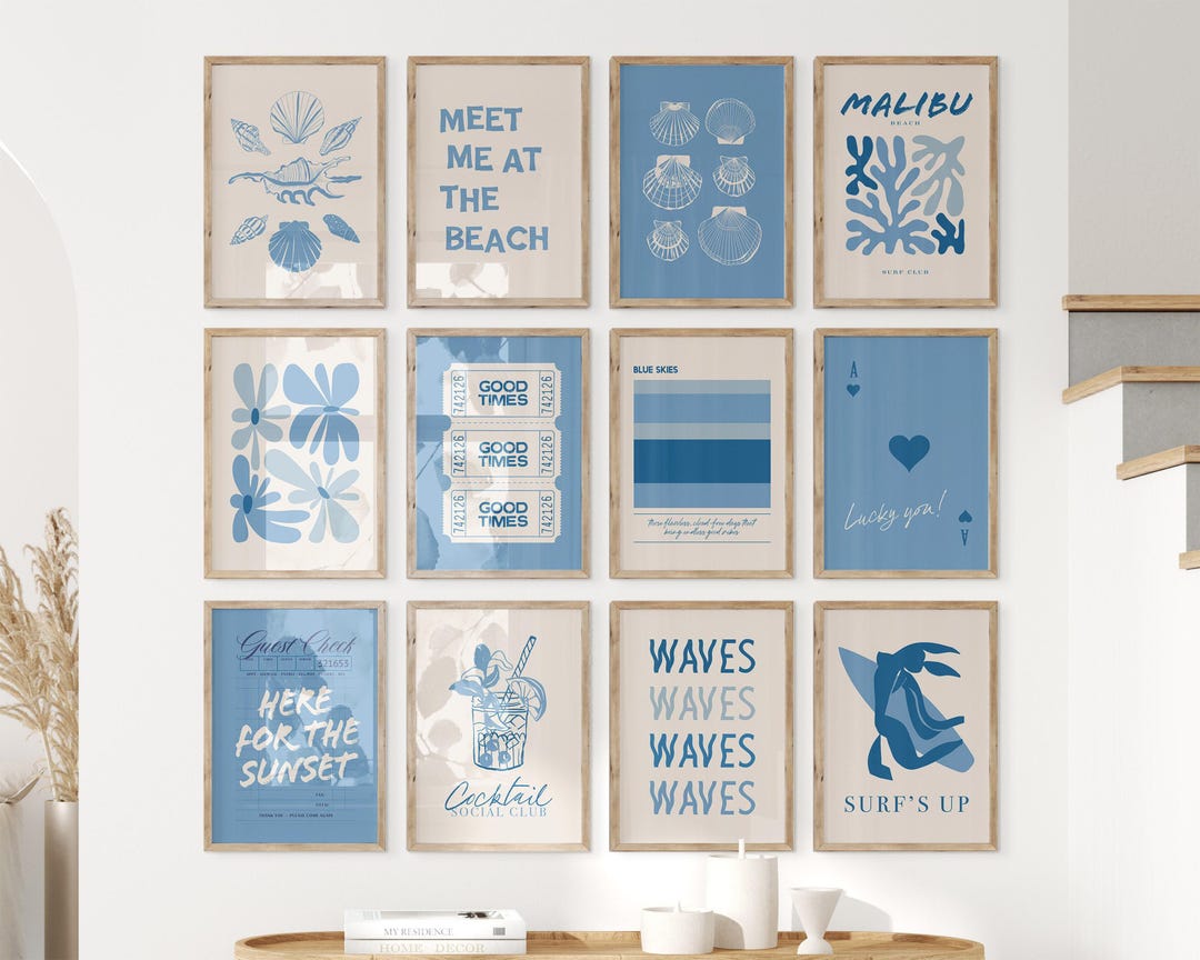Blue Coastal Beach Prints: Summer Gallery Wall Art Set (digital ...