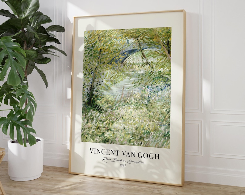 Van Gogh Wall Art | Sage Green Landscape Print | River Bank in ...