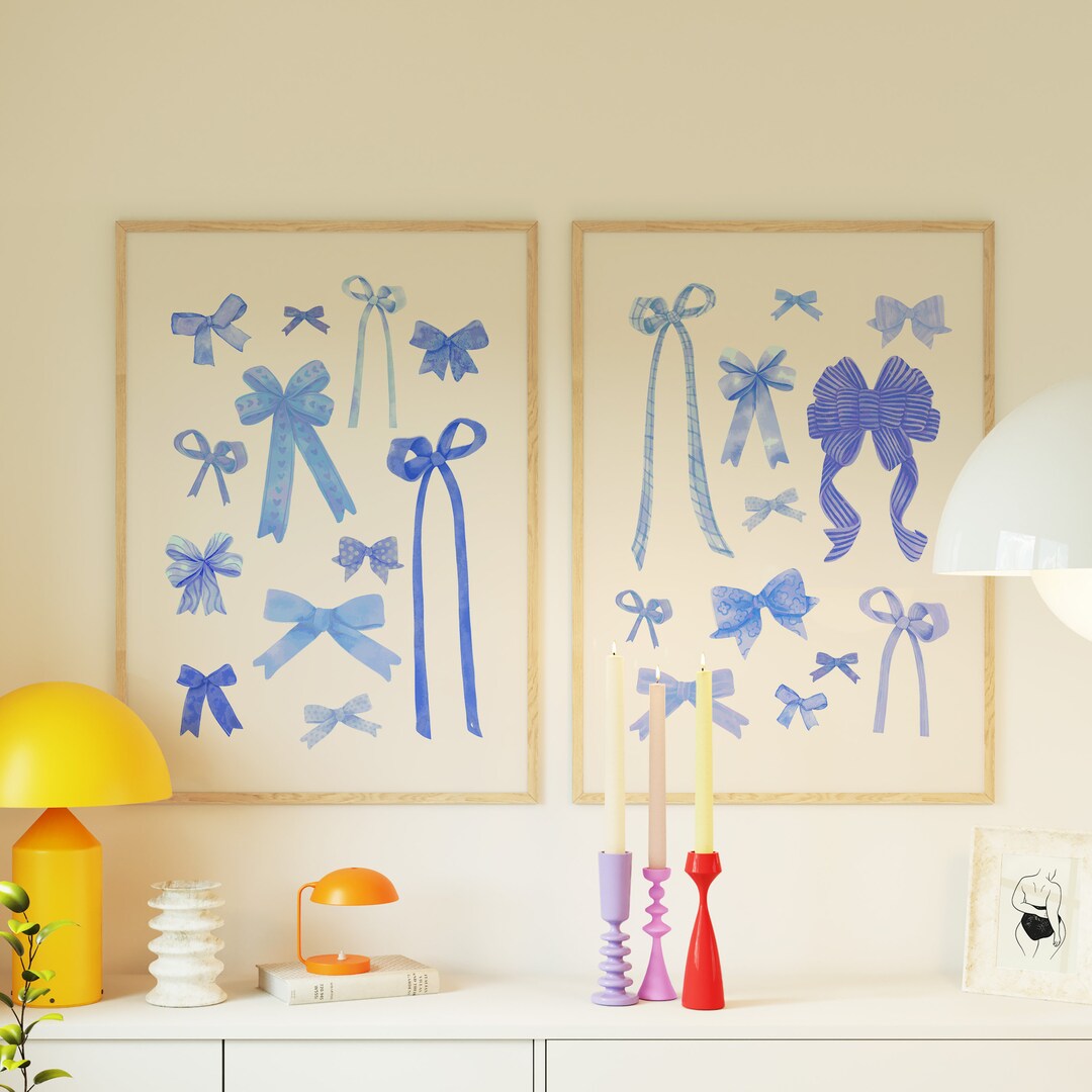 Blue Bow Prints Set of 2, Coquette Room Decor, Digital Download, Trendy ...