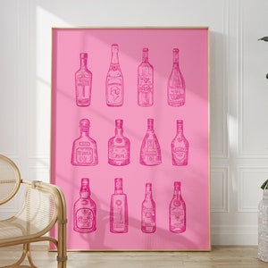 Preppy Pink Alcohol Prints Set of 2, Bar Cart Decor, Printable Wall Art, Trendy Dorm Room, Y2K ...