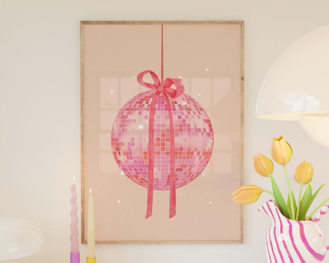 Pink Disco Ball Bow Print: Coquette Dorm Decor (digital Download) - Etsy