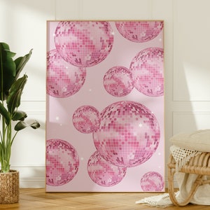 Preppy Pink Disco Ball Print Retro Room Decor Poster Disco - Etsy
