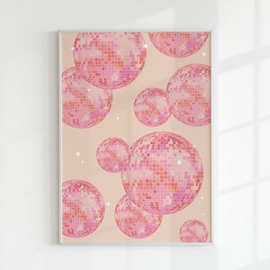 Pink and Orange Disco Ball Print, Girly Dorm Room Decor, Bachelorette ...
