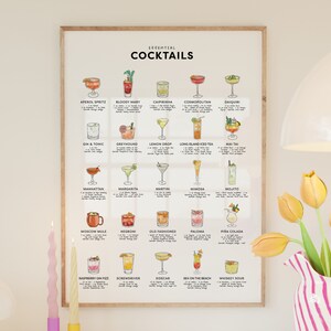 Classic Cocktails Print, Bar Cart Decor Alcohol Gift, Cocktail Poster ...