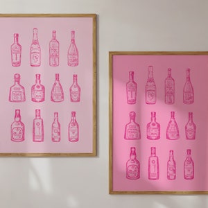 Preppy Pink Alcohol Prints Set of 2, Bar Cart Decor, Printable Wall Art ...