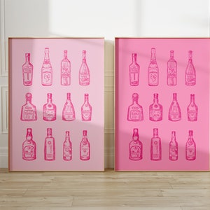 Preppy Pink Alcohol Prints Set of 2, Bar Cart Decor, Printable Wall Art ...