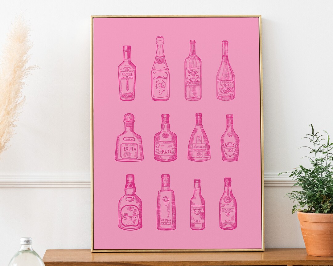 Preppy Pink Alcohol Print: Girly Bar Cart Decor (digital Download) - Etsy