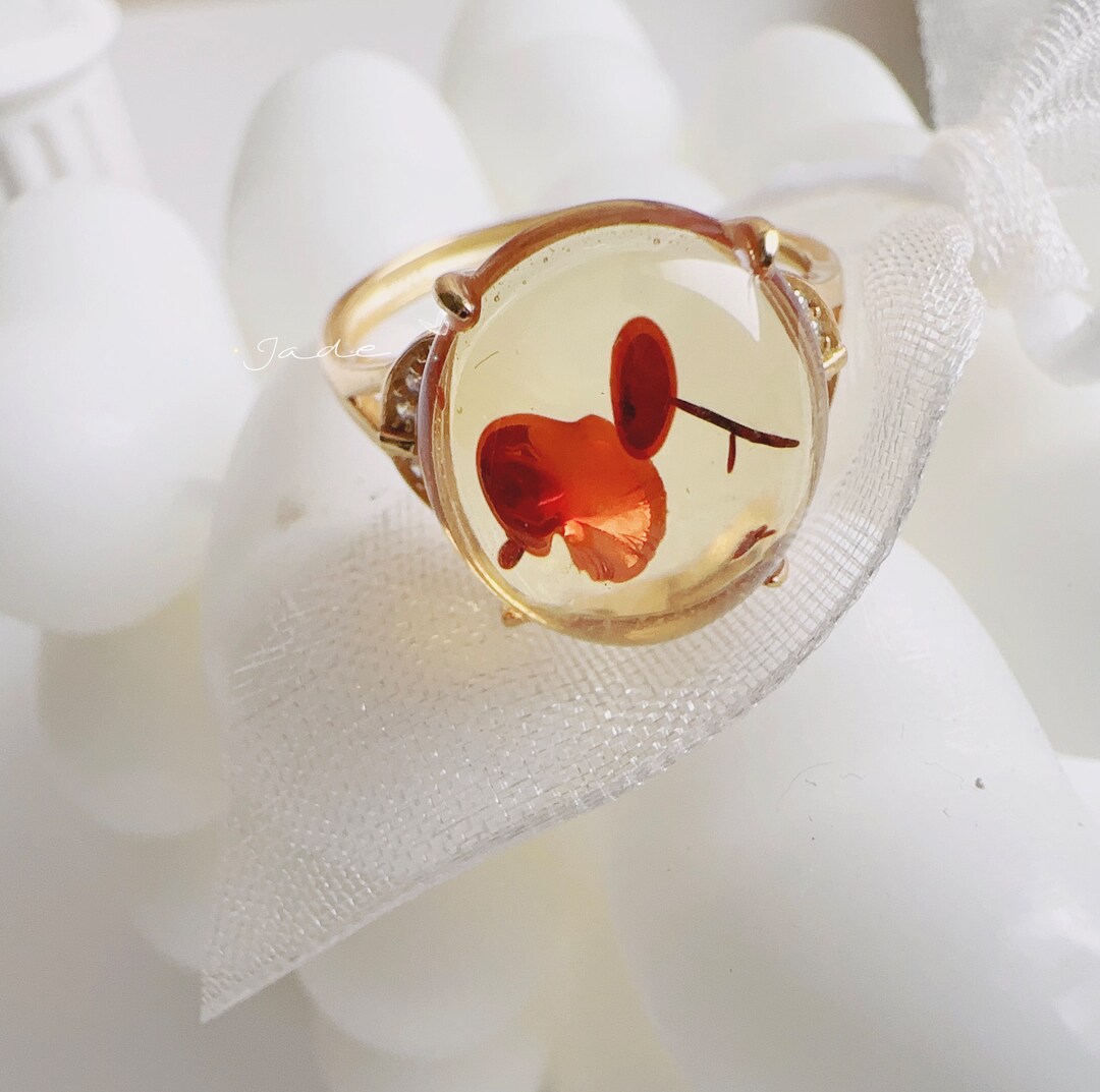 Natural Amber Ring With Red Floral Inclusion Adjustable - Etsy
