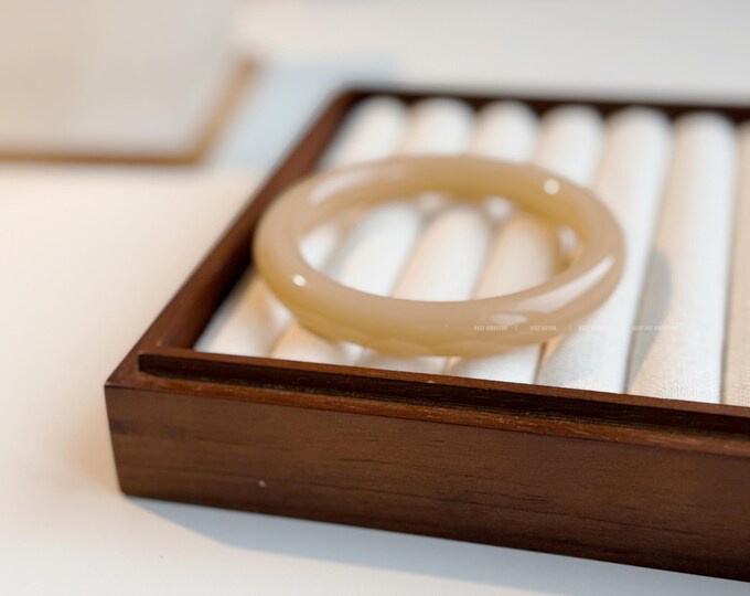 Burmese Jade Bangle Carved Flower Pattern White Gray Honey Donut Shape ...