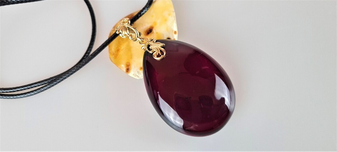 Red Amber Pendant, Genuine Natural Baltic Amber Stone, Cherry Amber ...