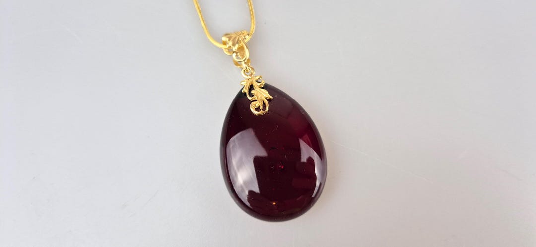 Handcrafted Red Baltic Amber Pendant: Gold Plated Sterling Silver - Etsy