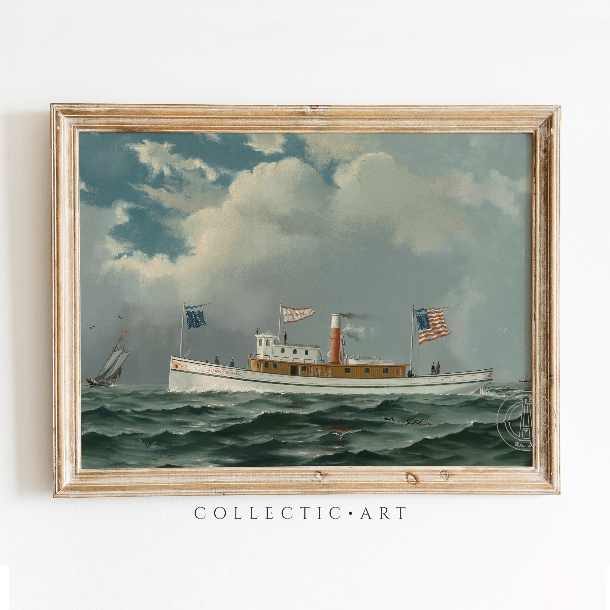 Vintage Tug Boat Painting - Printable Wall Art | Sailboat Painting ...