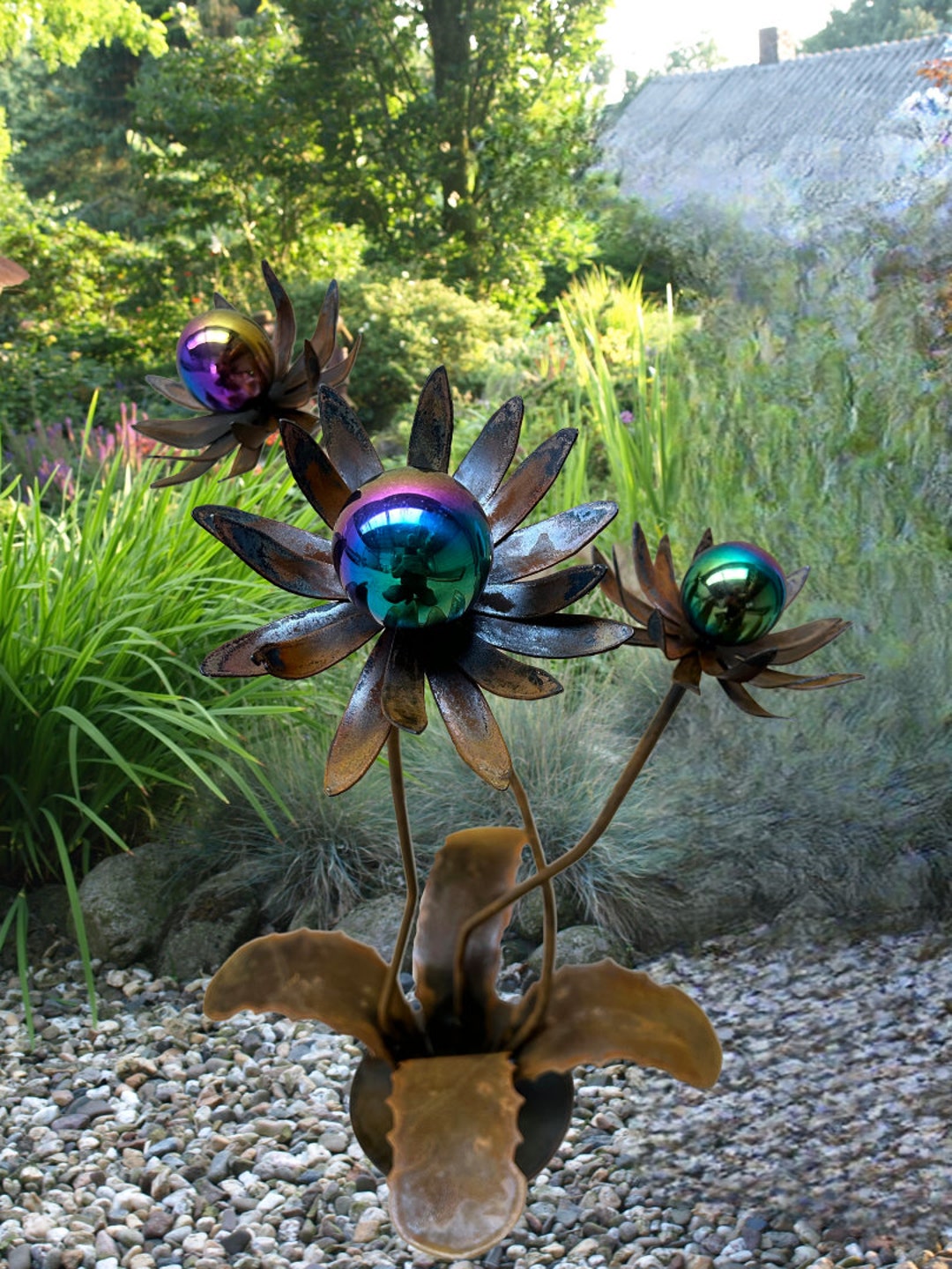 Beautiful Rust Flower Lissy - Metal Flower Patina Flower Handmade ...