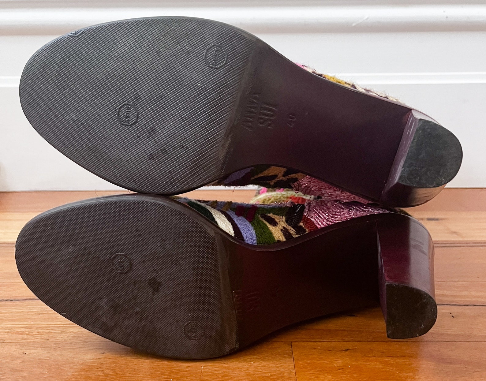 Vintage Anna Sui Embroidered Multicoloured Wool & Shearling Boots ...