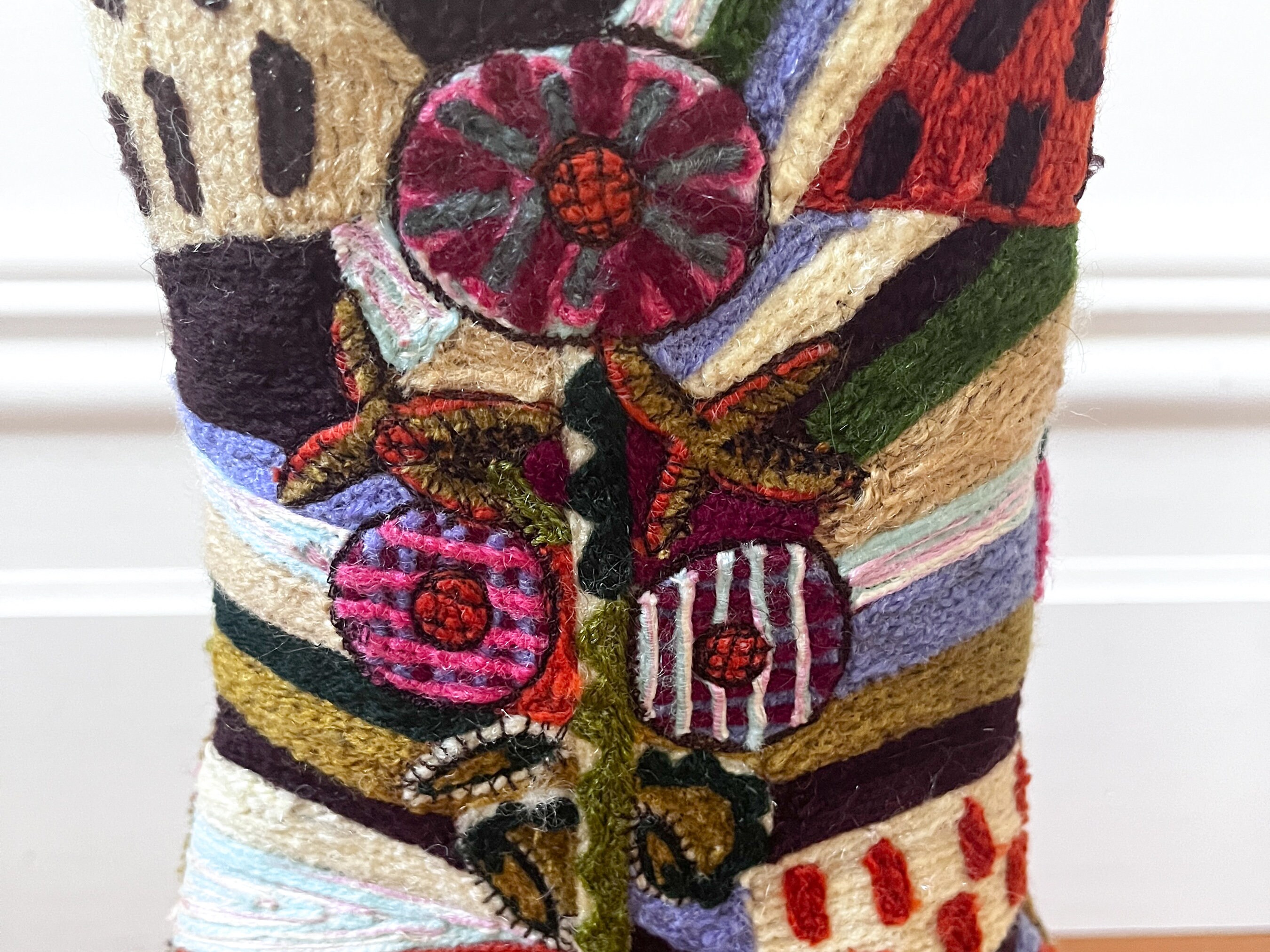 Vintage Anna Sui Embroidered Multicoloured Wool & Shearling Boots ...