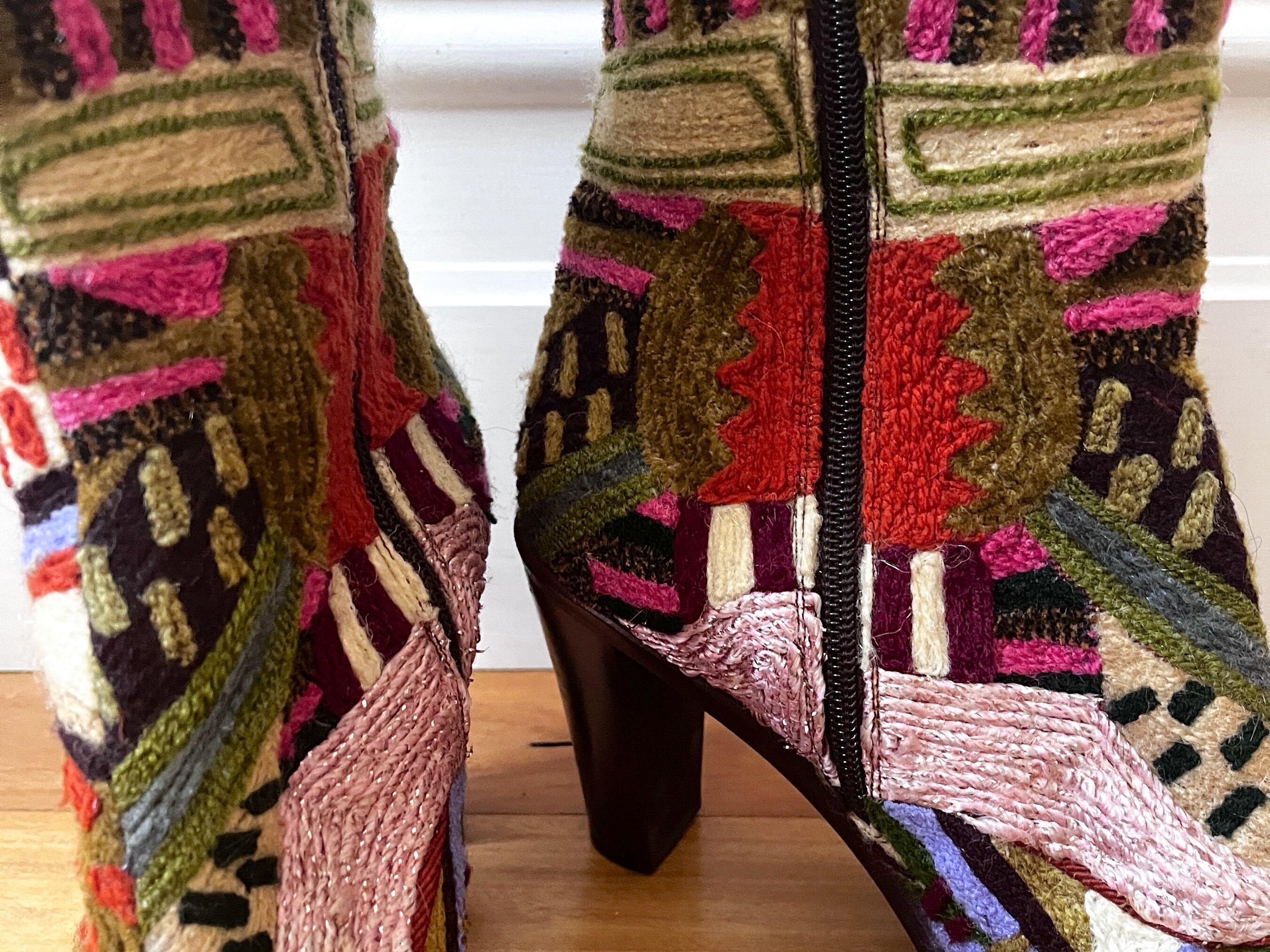 Vintage Anna Sui Embroidered Multicoloured Wool & Shearling Boots ...