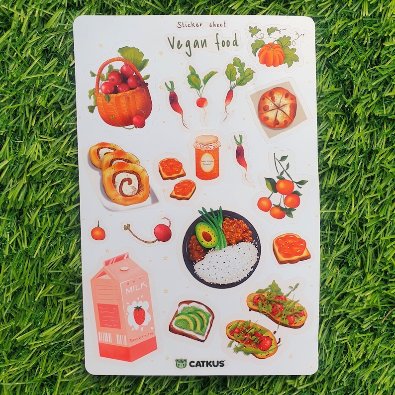 Vegan Food Sticker Sheet - Premium Food Stickers, Vegan Stickers ...