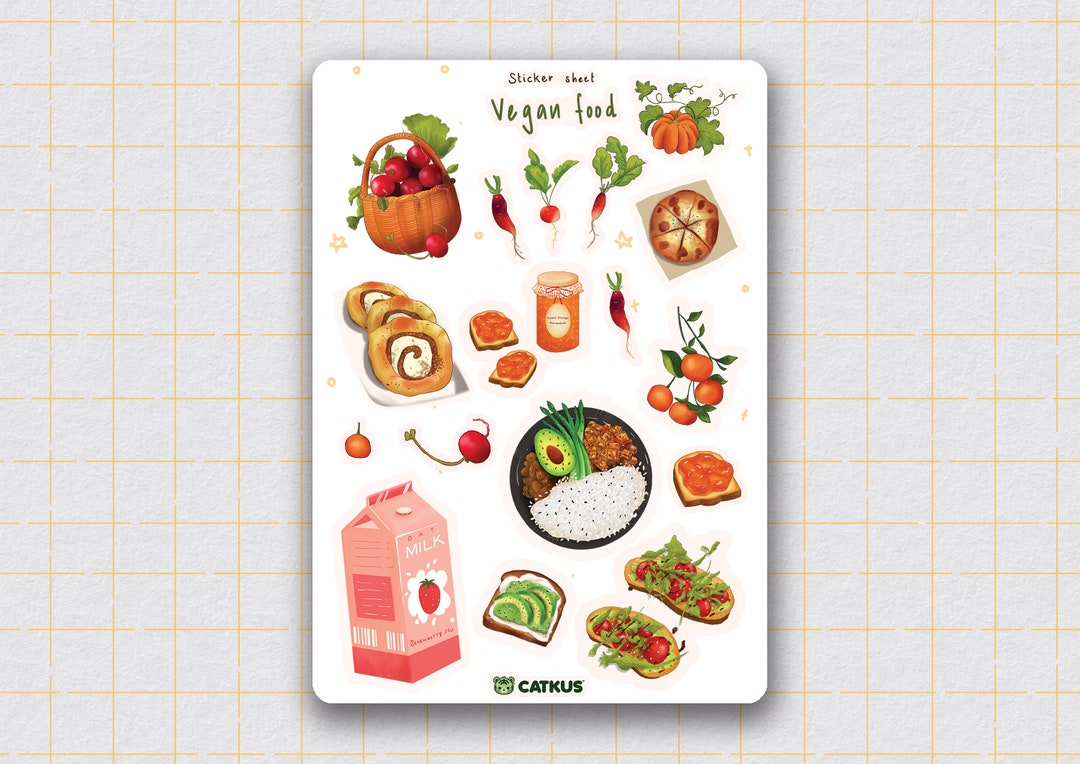 Vegan Food Sticker Sheet - Premium Food Stickers, Vegan Stickers ...