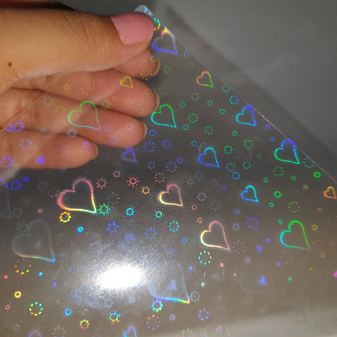 Hearts Holographic Transparent Self Adhesive Overlay Film A4 Sheet ...