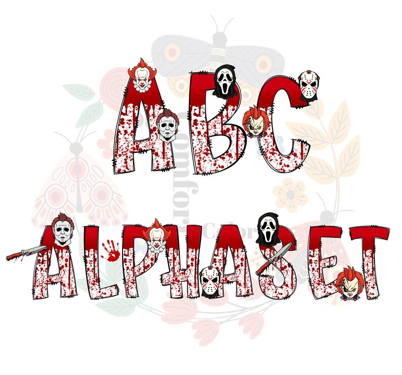 Horror Movie Alphabet Clip Art: Bloody Halloween Doodle Font (PNG Files ...