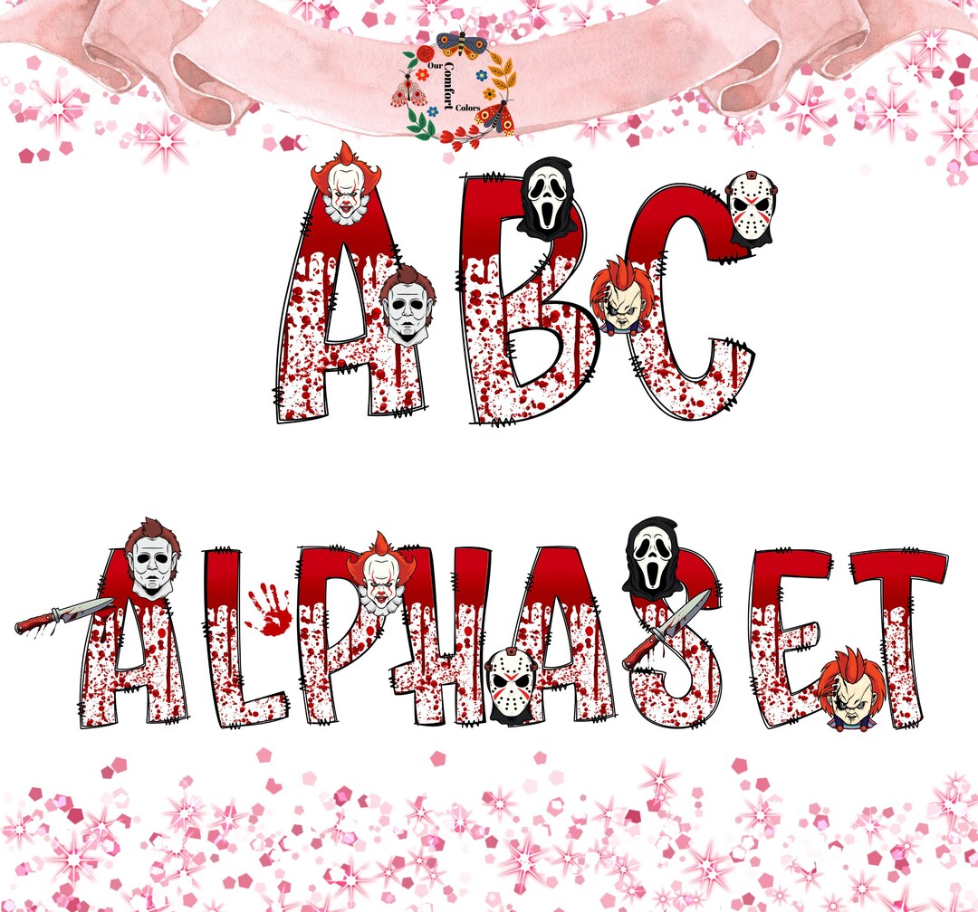 Horror Movie Lover Alphabet Clip Art PNG Files, Bloody Serial Killer ...