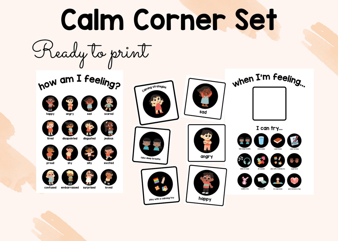Calm Corner Set Educational Printables Feelings Chart - Etsy