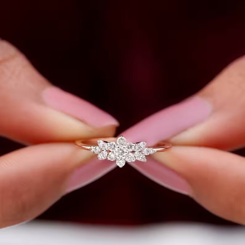 Diamond Cluster Flower Engagement Ring Cluster Engagement - Etsy