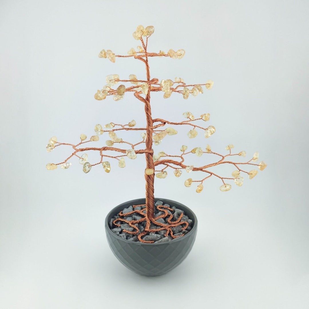 Handcrafted Copper Bonsai Tree With Citrine Gemstone Unique Anniversary ...