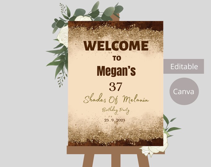 Shades of Melanin Birthday Welcome Sign, Brown Agate Birthday Welcome ...