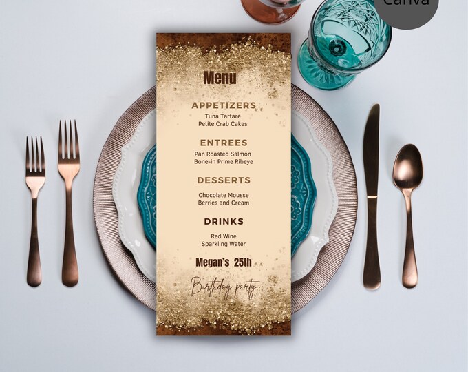 4x9 Menu Card, Editable Shades of Melanin Menu Card Template, Brown ...