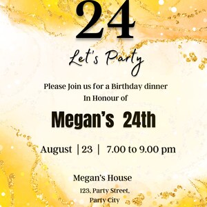 Yellow Birthday Invitation, Let's Party, Yellow Gold Agate Birthday ...