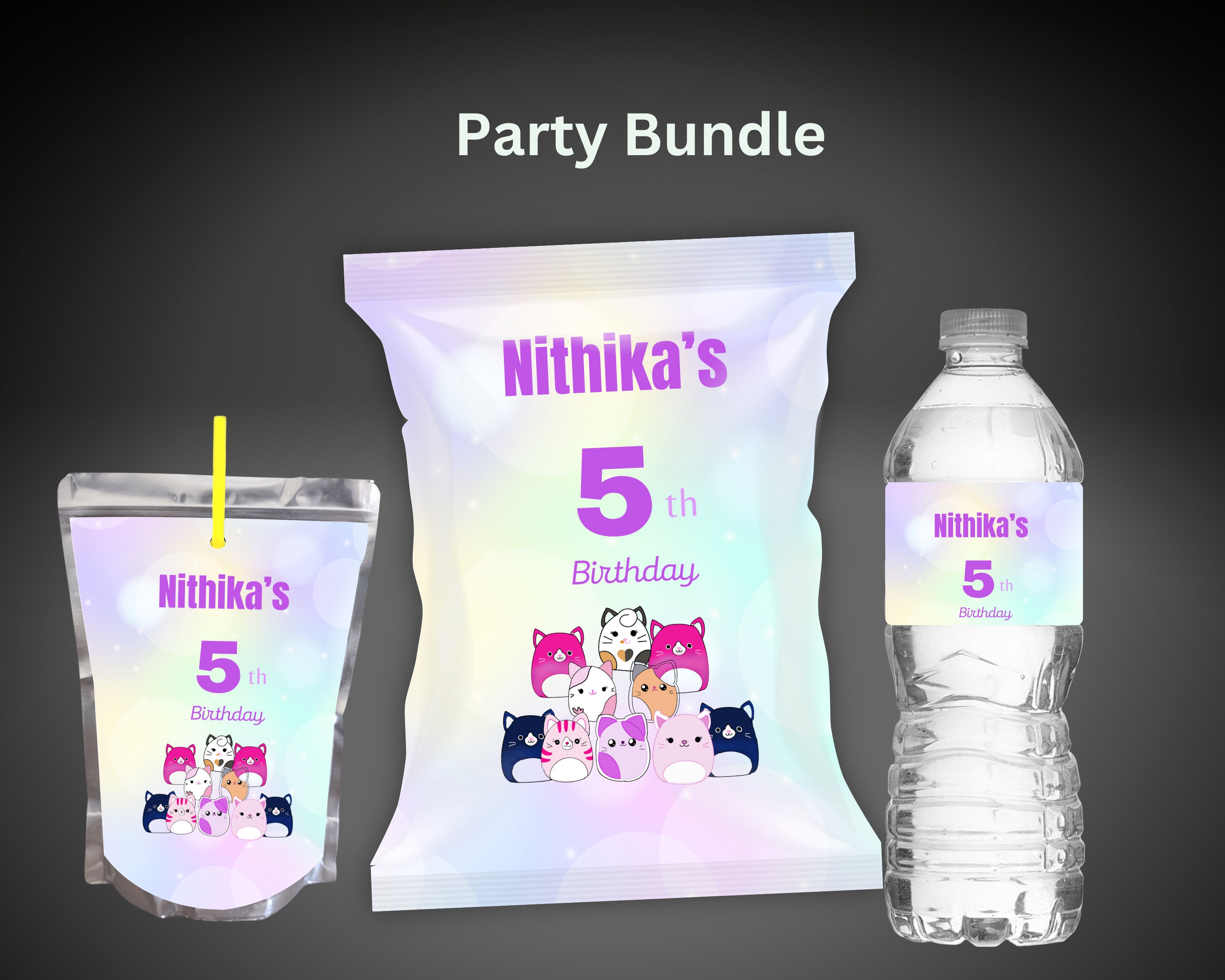 Squishmallow Party Supplies, Chip Bag, Caprisun, Water Bottle Labels ...